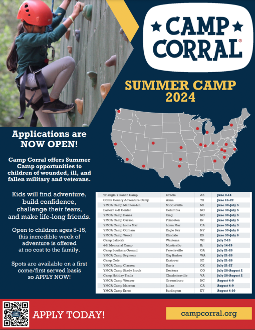 Camp Corral Summer Camp applications now open for children of wounded ...