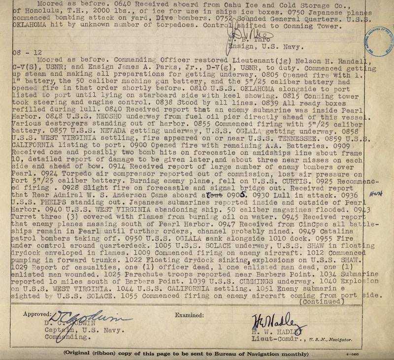 See the intense Navy deck logs from the Pearl Harbor attack
