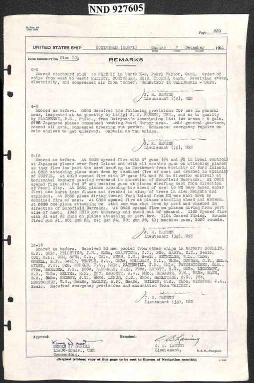 See the intense Navy deck logs from the Pearl Harbor attack