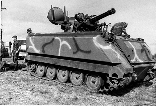 This armored vehicle sports an anti-aircraft cannon